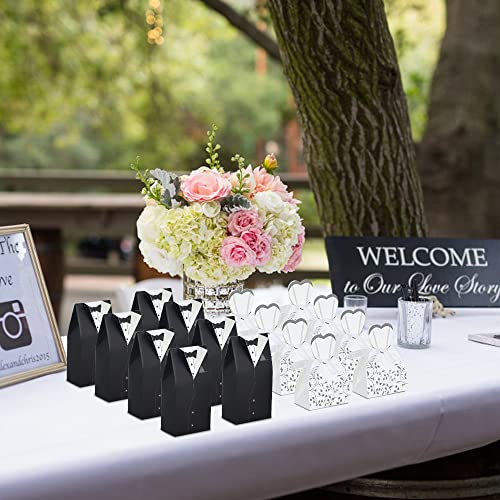 BEISHIDA Wedding Favor Boxes Small Wedding Party Favor Boxes Bride and Groom Candy Boxes for Bridal Shower Decorations Dress and Tuxedo Favor Boxes 50pcs