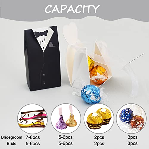 BEISHIDA Wedding Favor Boxes Small Wedding Party Favor Boxes Bride and Groom Candy Boxes for Bridal Shower Decorations Dress and Tuxedo Favor Boxes 50pcs