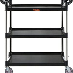 VEVOR Utility Service Cart, 3 Shelf Heavy Duty 154LBS Food Service Cart, Rolling Utility Cart with Lockable Wheels, 32.7" x 15.7" x 37.4" Plastic Utility Cart for Kitchen Office Restaurant Home, Black