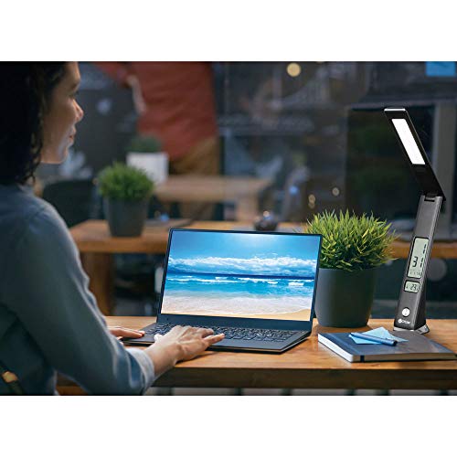 LED Task Adjustable Lamp with Digital Display, Prevention by OttLite - Designed to Reduce Eyestrain - Adjustable Neck, 3 Color Modes & USB Charging - Crafting, Office Work, Reading & Studying