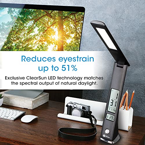 LED Task Adjustable Lamp with Digital Display, Prevention by OttLite - Designed to Reduce Eyestrain - Adjustable Neck, 3 Color Modes & USB Charging - Crafting, Office Work, Reading & Studying