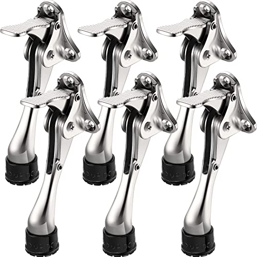 6 Pieces Heavy Duty Door Stops for Bottom of Door Kickdown Door Stops Metal Doorstop with Adjustable Rubber Tips Spring Door Stop Kick Door Stop Replacements (Silver, 4 Inch)