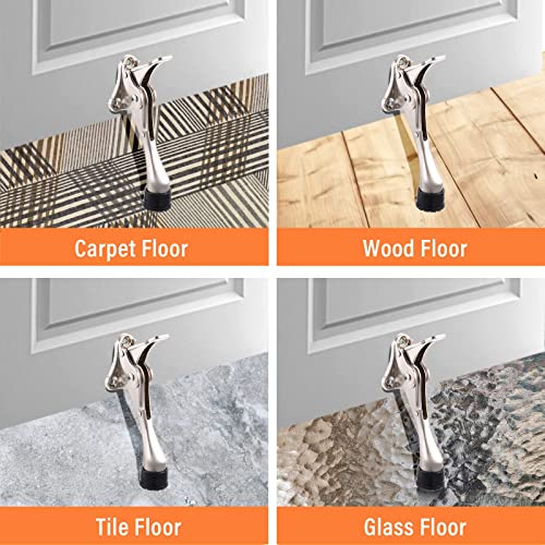 6 Pieces Heavy Duty Door Stops for Bottom of Door Kickdown Door Stops Metal Doorstop with Adjustable Rubber Tips Spring Door Stop Kick Door Stop Replacements (Silver, 4 Inch)