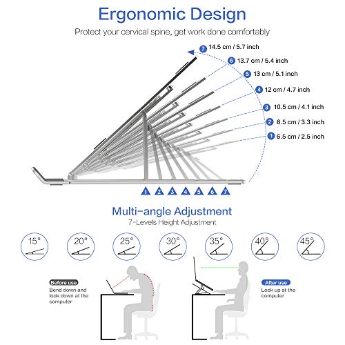 Yvnicll Laptop Stand for Desk,Adjustable Ergonomic Portable Aluminum Laptop Holder,Compatible with MacBook Air Pro, HP, Lenovo, Dell, More 10-15.6” Laptops and Tablets (Silver)