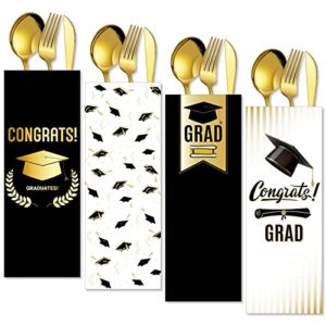 100 pack 2023 graduation silverware bags graduation kraft paper utensil cutlery holders, class of 2023 graduation party supplies for college senior high school congrats grad centerpiece table decor