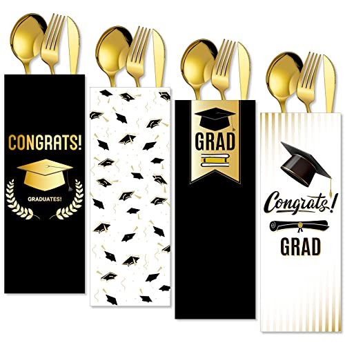 100 Pack 2023 Graduation Silverware Bags Graduation Kraft Paper Utensil Cutlery Holders, Class of 2023 Graduation Party Supplies for College Senior High School Congrats Grad Centerpiece Table Decor