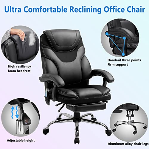 Massage Reclining Office Chair with Footrest, High Back Office Chair Computer Chair Home Office Desk Chair Ergonomic Executive Office Chair with Armrests, Adjustable Height/Tilt