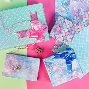 U'COVER Birthday Wrapping Paper for Girls Boys Kids Baby Shower Women Men Mermaid Scale Scallop Galaxy 12 Folded Sheet 4 Style Pattern Gift Wrapping Paper for Wedding Graduation Anniversary 20×29inch