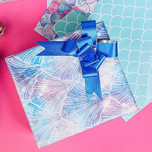 U'COVER Birthday Wrapping Paper for Girls Boys Kids Baby Shower Women Men Mermaid Scale Scallop Galaxy 12 Folded Sheet 4 Style Pattern Gift Wrapping Paper for Wedding Graduation Anniversary 20×29inch