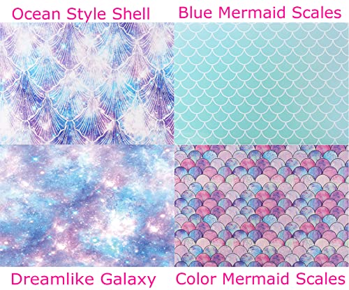 U'COVER Birthday Wrapping Paper for Girls Boys Kids Baby Shower Women Men Mermaid Scale Scallop Galaxy 12 Folded Sheet 4 Style Pattern Gift Wrapping Paper for Wedding Graduation Anniversary 20×29inch