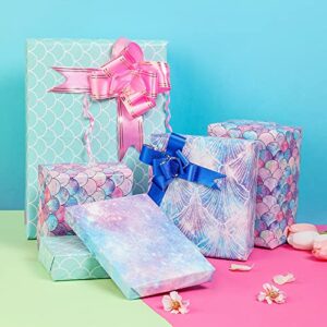 U'COVER Birthday Wrapping Paper for Girls Boys Kids Baby Shower Women Men Mermaid Scale Scallop Galaxy 12 Folded Sheet 4 Style Pattern Gift Wrapping Paper for Wedding Graduation Anniversary 20×29inch