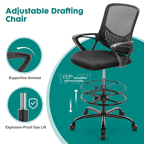 Drafting Chair - Tall Office Chair for Standing Desk, High Work Stool, Counter Height Office Chairs with Adjustable Foot Ring