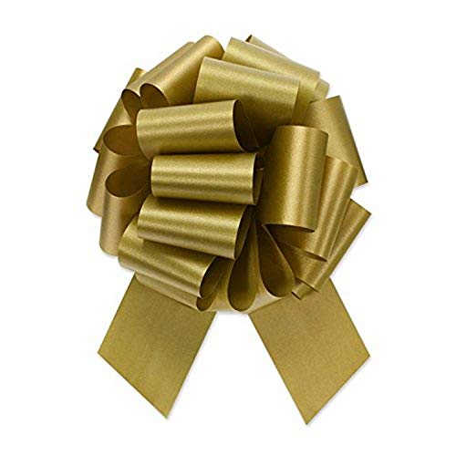 Berwick Offray 7/8'' Wide Ribbon Pull Bow, 4'' Diameter with 18 Loops, Holiday Gold