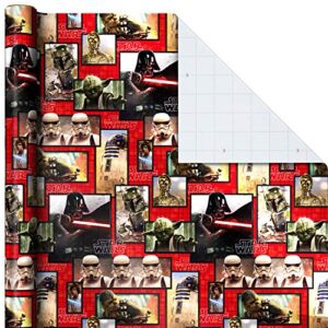 Hallmark Star Wars Wrapping Paper with Cut Lines on Reverse (3-Pack: 60 sq. ft. ttl) with Yoda, Darth Vader, Chewbacca, R2-D2, C-3PO, Stormtroopers, X-Wing, Millennium Falcon