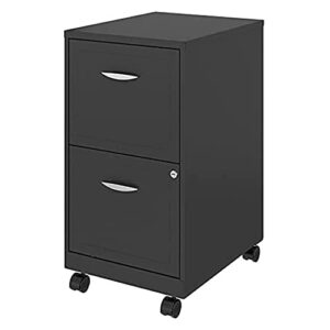 Space Solutions 18 Inch Wide Metal Mobile Organizer File Cabinet for Office Supplies and Hanging File Folders with 2 File Drawers, Charcoal