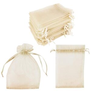 100 pack 4×6 inch mini sheer drawstring organza transparent bags jewelry sack pouches for wedding, party decorations, arts & crafts gifts (ivory)