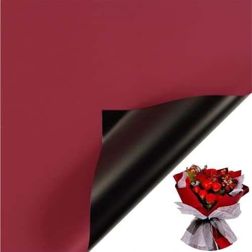 20 Pcs Black/Wine red Double Sided Color Flower Wrapping Paper,Waterproof Valentine's Day Bouquet Wrapping Paper 23x23Inch Used for DIY Crafts, Gift Packaging, Flower Shop Bouquet Packaging