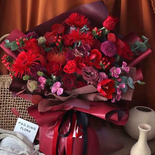 20 Pcs Black/Wine red Double Sided Color Flower Wrapping Paper,Waterproof Valentine's Day Bouquet Wrapping Paper 23x23Inch Used for DIY Crafts, Gift Packaging, Flower Shop Bouquet Packaging