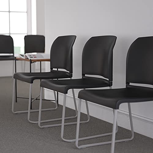 Flash Furniture 5 Pack HERCULES Series 880 lb. Capacity Black Full Back Contoured Stack Chair with Gray Powder Coated Sled Base