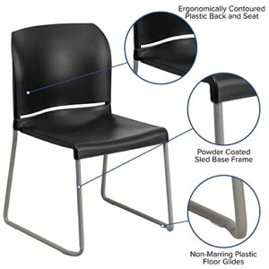 Flash Furniture 5 Pack HERCULES Series 880 lb. Capacity Black Full Back Contoured Stack Chair with Gray Powder Coated Sled Base