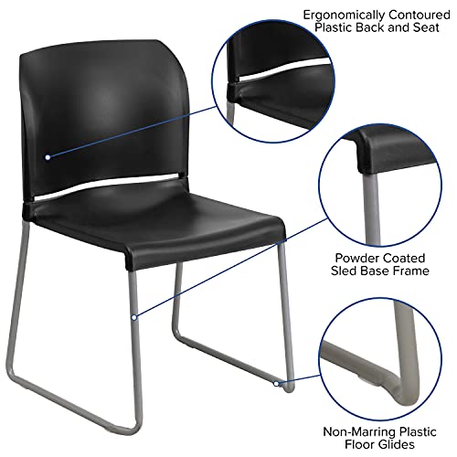 Flash Furniture 5 Pack HERCULES Series 880 lb. Capacity Black Full Back Contoured Stack Chair with Gray Powder Coated Sled Base