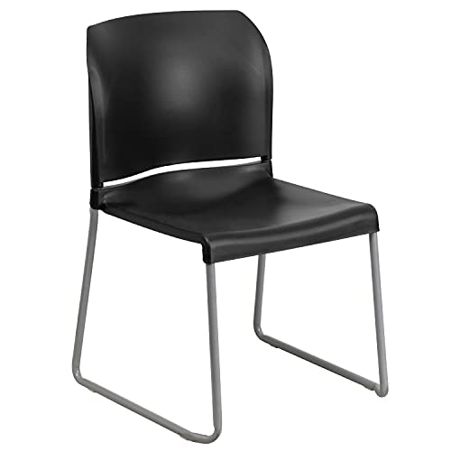 Flash Furniture 5 Pack HERCULES Series 880 lb. Capacity Black Full Back Contoured Stack Chair with Gray Powder Coated Sled Base