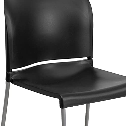 Flash Furniture 5 Pack HERCULES Series 880 lb. Capacity Black Full Back Contoured Stack Chair with Gray Powder Coated Sled Base