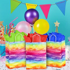 32 Pieces Tie Dye Gift Bags - 8.7'' Rainbow Gift Bags with Tissues Paper for Party Favor Bags, Tie Dye Gift Bags with Handle for Tie Dye Party Supplies, Tie Dye Birthday Party Decorations（2 Styles）