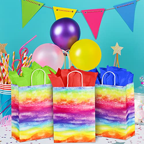 32 Pieces Tie Dye Gift Bags - 8.7'' Rainbow Gift Bags with Tissues Paper for Party Favor Bags, Tie Dye Gift Bags with Handle for Tie Dye Party Supplies, Tie Dye Birthday Party Decorations（2 Styles）