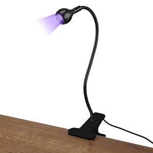 vihose big chip 395nm uv led light fixtures with gooseneck and clamp mini desk light clamp portable gooseneck for outdoor stall gel nail curing, 5v usb input(black,1 piece)