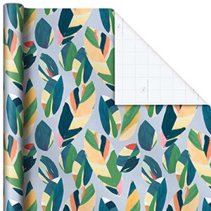 Hallmark Recycled Wrapping Paper with Cutlines on Reverse (3 Rolls: 60 Sq. Ft. Ttl) Modern Flowers, Teal Leaves, Black and White Abstract for Birthdays, Bridal Showers, Easter, Mother's Day