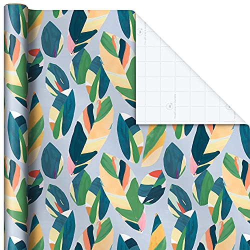 Hallmark Recycled Wrapping Paper with Cutlines on Reverse (3 Rolls: 60 Sq. Ft. Ttl) Modern Flowers, Teal Leaves, Black and White Abstract for Birthdays, Bridal Showers, Easter, Mother's Day