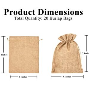 Mandala Crafts Burlap Bags with Drawstring - 7x9 Inches Drawstring Pouch Set - Bulk Rustic Linen Burlap Drawstring Bags for Burlap Gift Bags Wedding Party Coffee Candy Favor Bags 20 PCs