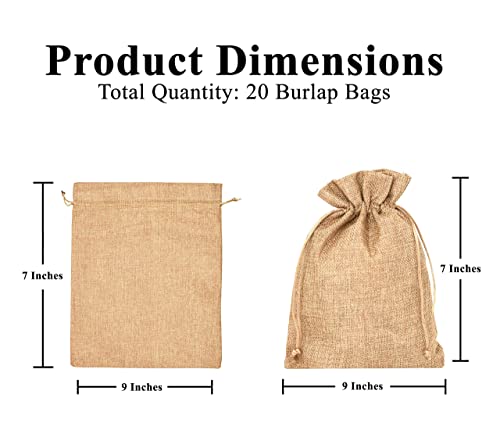 Mandala Crafts Burlap Bags with Drawstring - 7x9 Inches Drawstring Pouch Set - Bulk Rustic Linen Burlap Drawstring Bags for Burlap Gift Bags Wedding Party Coffee Candy Favor Bags 20 PCs