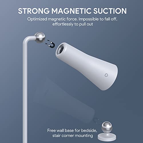 LED Table Lamp, Multifunctional Desk Lamp with 2 Magnetic Balls, 360° Eyes Caring Cordless Wall Light Reading Lamp Bedside Lamp, 3 Brightness Levels, Rechargeable Reading Light for Home Office Bedroom