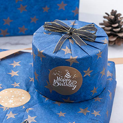 Aimto Gold Star Navy Blue Tissue Paper Gift Wrapping Paper for DIY Art Craft Decoration Gift Packaging - 27.5inch x 19inch (50 Sheets)