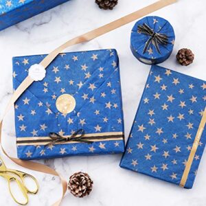 Aimto Gold Star Navy Blue Tissue Paper Gift Wrapping Paper for DIY Art Craft Decoration Gift Packaging - 27.5inch x 19inch (50 Sheets)