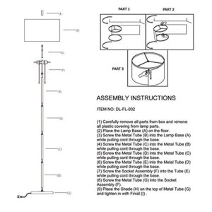 DEEPLITE Modern Floor Lamp, Tall Standing Lamp with 2 Bulb Socket for Office Bedroom Living Room Bright Lighting, Brushed Nickel Body, White Lampshade