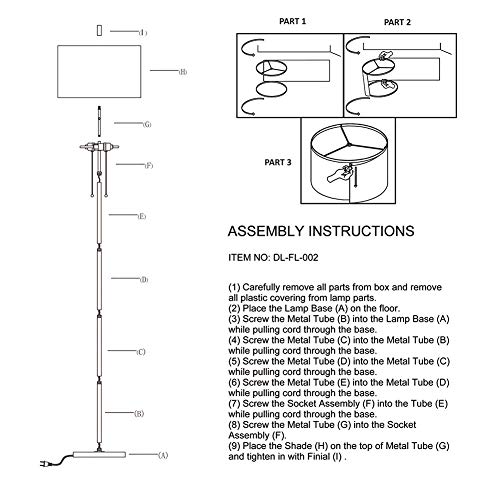 DEEPLITE Modern Floor Lamp, Tall Standing Lamp with 2 Bulb Socket for Office Bedroom Living Room Bright Lighting, Brushed Nickel Body, White Lampshade