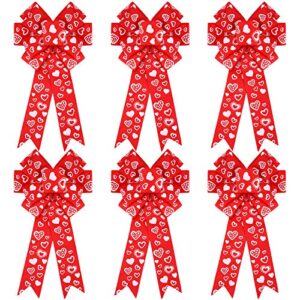 6 pieces valentine’s day bows decoration 5.9 x 11.8 inches red and white heart printed bow for valentine’s day crafts diy bow decoration