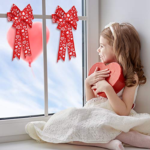 6 Pieces Valentine's Day Bows Decoration 5.9 x 11.8 Inches Red and White Heart Printed Bow for Valentine's Day Crafts DIY Bow Decoration