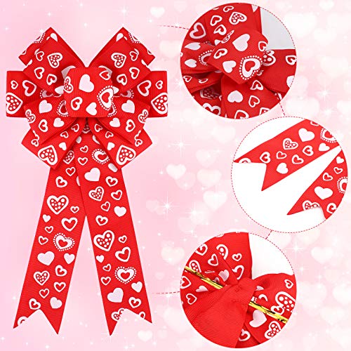 6 Pieces Valentine's Day Bows Decoration 5.9 x 11.8 Inches Red and White Heart Printed Bow for Valentine's Day Crafts DIY Bow Decoration