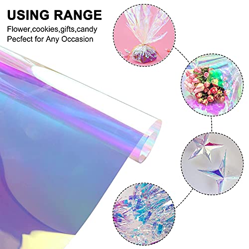 MAOUYWIEE 1 Roll Iridescent Cellophane Roll Iridescent Wrapping Paper Cellophane Wrap for Gift Baskets Iridescent Film Halloween Christmas DIY Wrapping Decoration Supplies (Pink,31.5 inchX50 Feet)