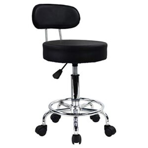 KKTONER PU Leather Rolling Stool Mid-Back with Footrest Height Adjustable Office Computer Home Drafting Swivel Task Chair with Wheels (Black)