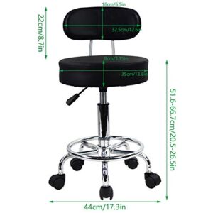 KKTONER PU Leather Rolling Stool Mid-Back with Footrest Height Adjustable Office Computer Home Drafting Swivel Task Chair with Wheels (Black)