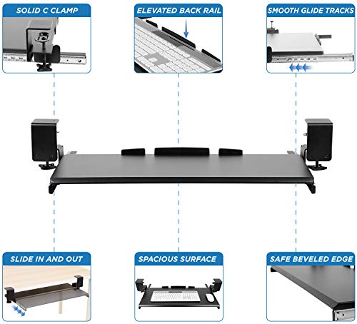 Mount-It! Clamp Keyboard Tray - Ergonomic Under Desk Pull Out Keyboard and Mouse Platform with No-Drill Easy Installation - Slides Under Desk Increase Desk Space - 27 Inch Wide