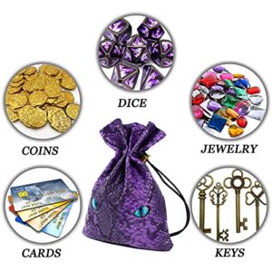 DND Dice Bag Can Cover 6 Dice Sets, Glow in The Dark Eyes D and D Dice Storage Pouch, Purple Dragon Leather Coins Bag for Fantasy Dragons and Dungeons Games Accessories, Drawstring Dice Pouch