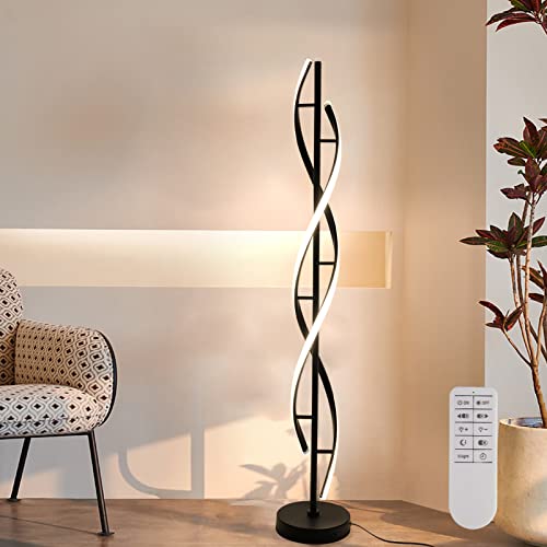 FODIEME Modern Spiral Floor Lamp Black with Remote Control, Standing Lamp 30W Three Adjustable Colors Timer Floor Lamp for Living Room, Bedroom and Offices