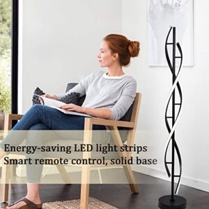 FODIEME Modern Spiral Floor Lamp Black with Remote Control, Standing Lamp 30W Three Adjustable Colors Timer Floor Lamp for Living Room, Bedroom and Offices