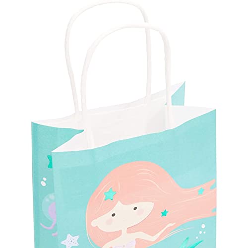 BLUE PANDA Mermaid Party Favor Gift Bags with Handles, Kids Birthday Decorations (24 Pack)